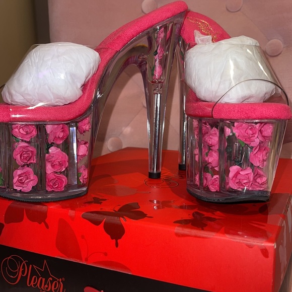 Pleaser | Shoes | Brand New Pleasers Pink Flower Strapless Platforms ...